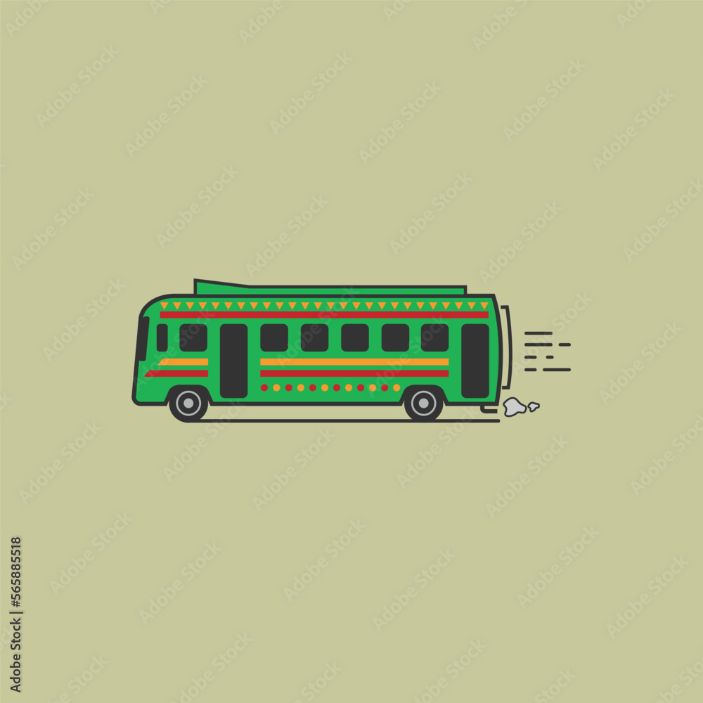 Pakistani old bus with art retro vintage bus in India and Pakistan flat ...