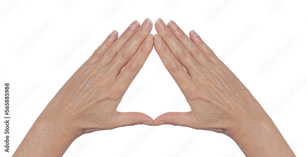 Working with Pyramid Healing Energy - female hands making a triangle ...