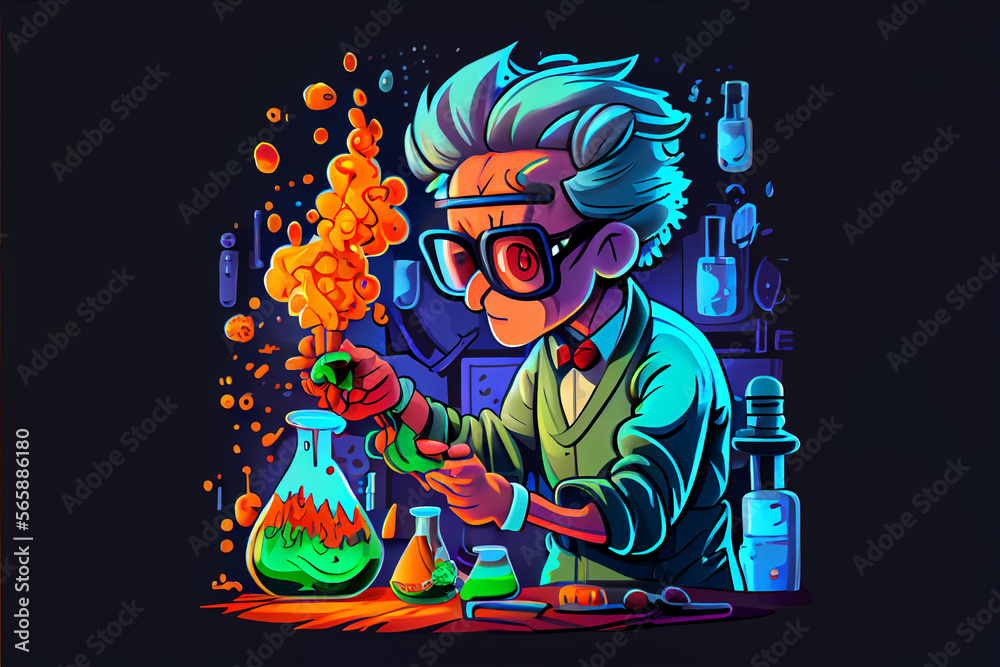 cartoon scientist experimenting chemical, National Science Day Stock ...
