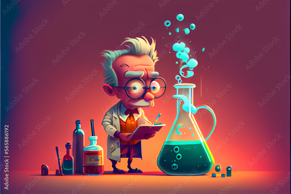 cartoon scientist experimenting chemical, National Science Day Stock ...