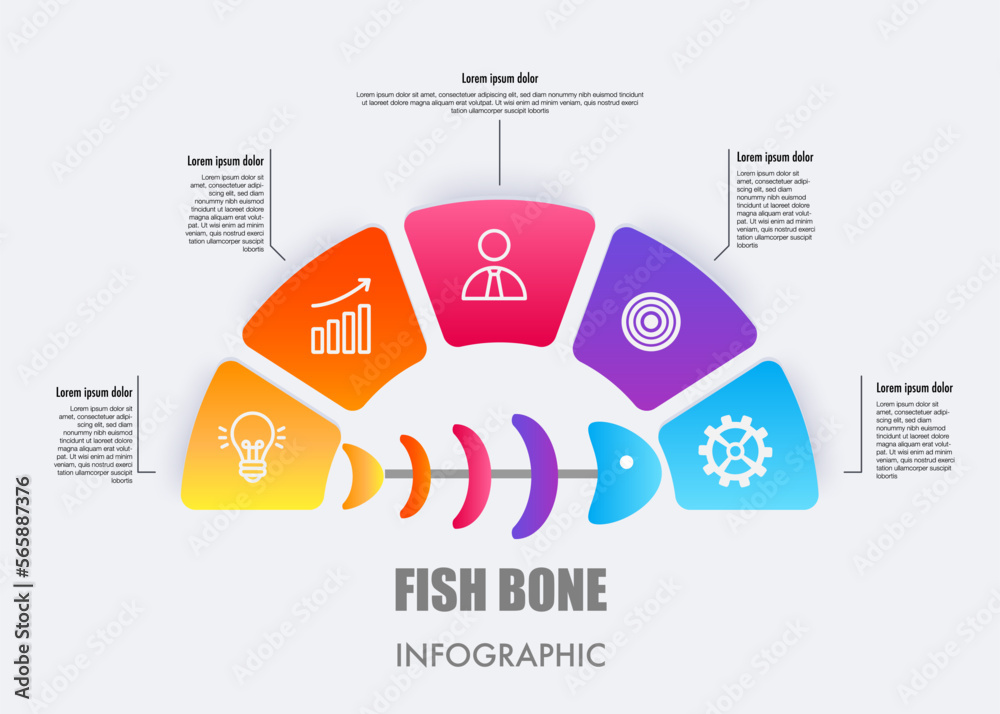 Infographic business fish bone colorful chart to present data, progress ...