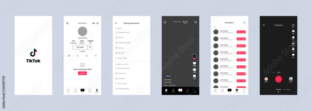 Tik Tok interface. Tik Tok screen social media, social network ...