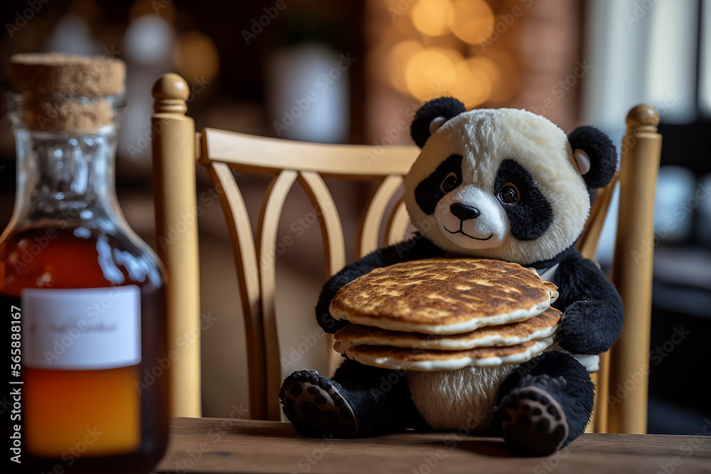 Pancake Day: Close-Up Shot of Panda Holding Plate of Fluffy, Golden ...