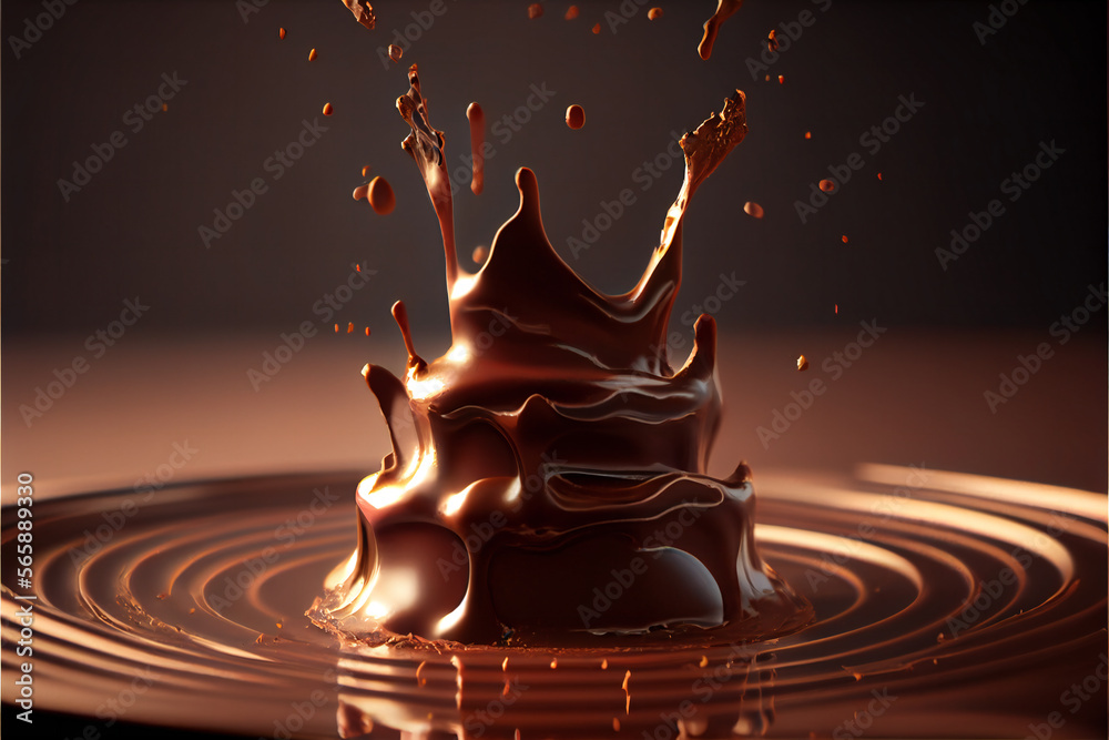 Chocolate Syrup Spilling Over on Liquid Chocolate with Cocoa Splashing ...