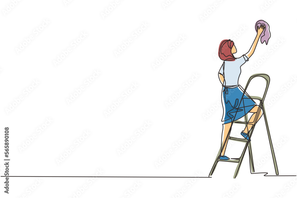 Continuous one line drawing window washer is cleaning window using ...