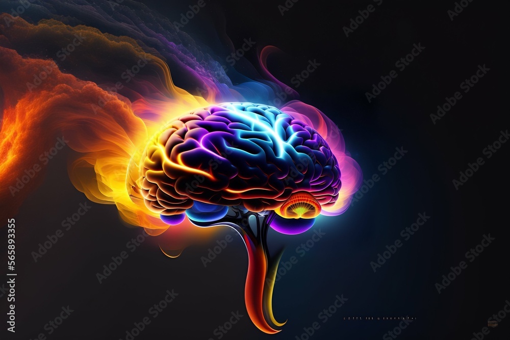 A human brain ablaze with intellectual and imaginative energy depicted ...