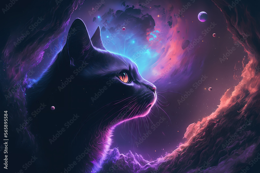 Moonlight Cat. High Quality Illustration. Generative AI Stock ...