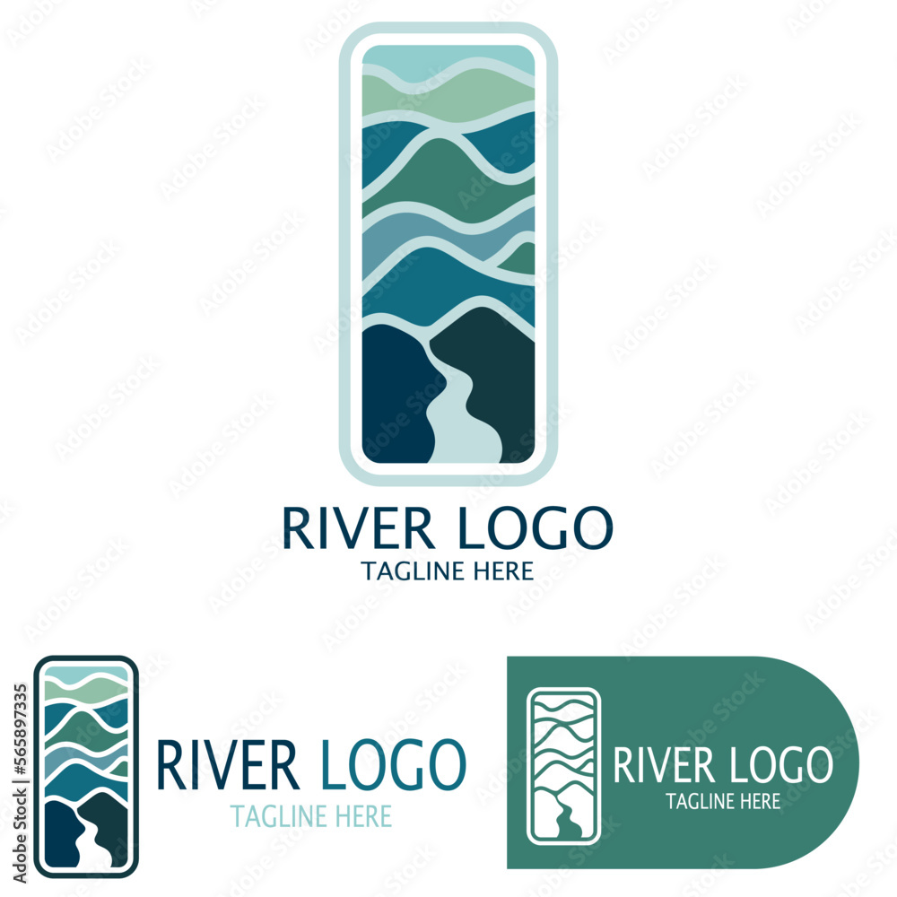 Logos of rivers, creeks, riverbanks and streams, tributaries ...