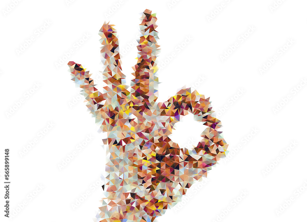 Triangular multicolored symbol "Okey". Isolated on white background ...