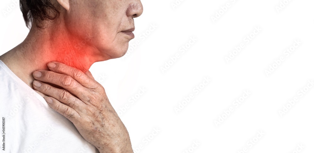 Redness at neck of Asian man. Concept of sore throat, pharyngitis ...