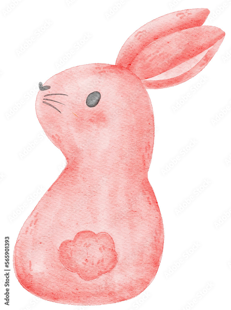 cute watercolour pink bunny rabbit cartoon hand drawing illustration ...