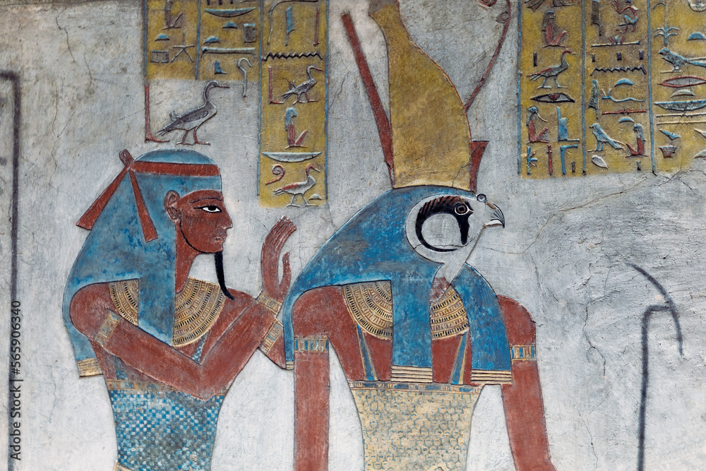Reliefs of the egyptian goddess Maat and the god Horus in the tomb of ...