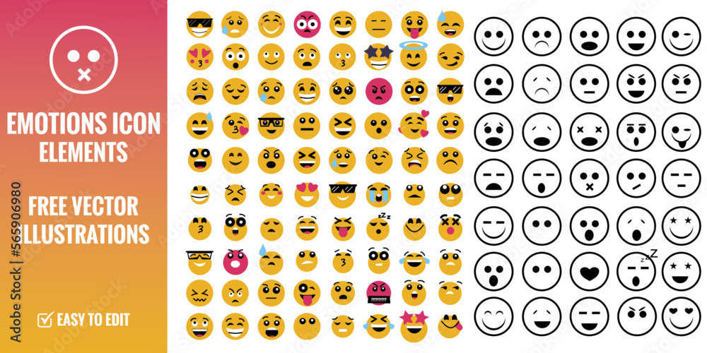 Mega collection of emoticon icons. Cartoon emoji set. Vector emoticon ...