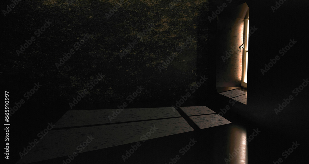 Dark cast iron texture background interior with a window with night ...