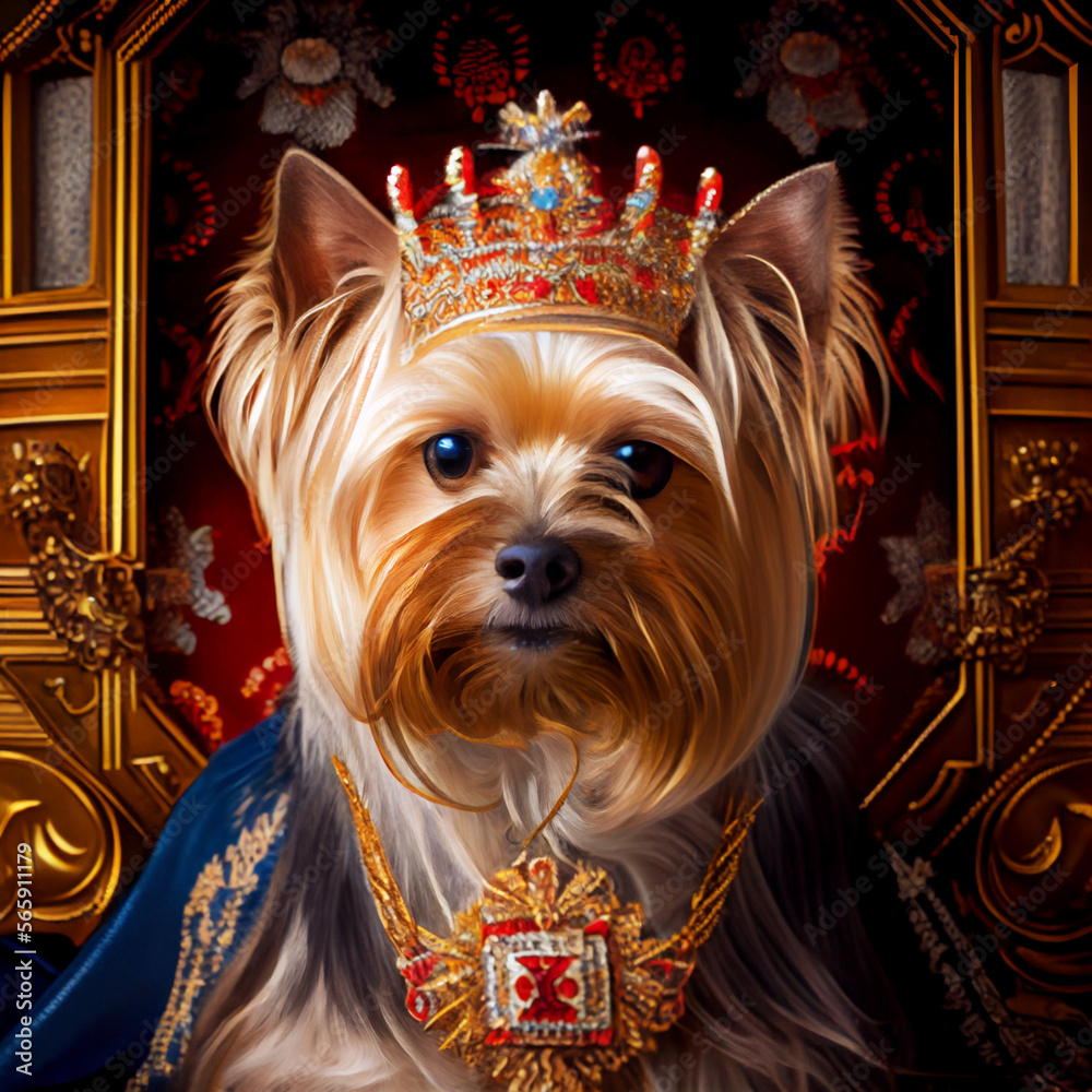 Yorkshire terrier with golden crown. Generative Ai Art. Close up ...