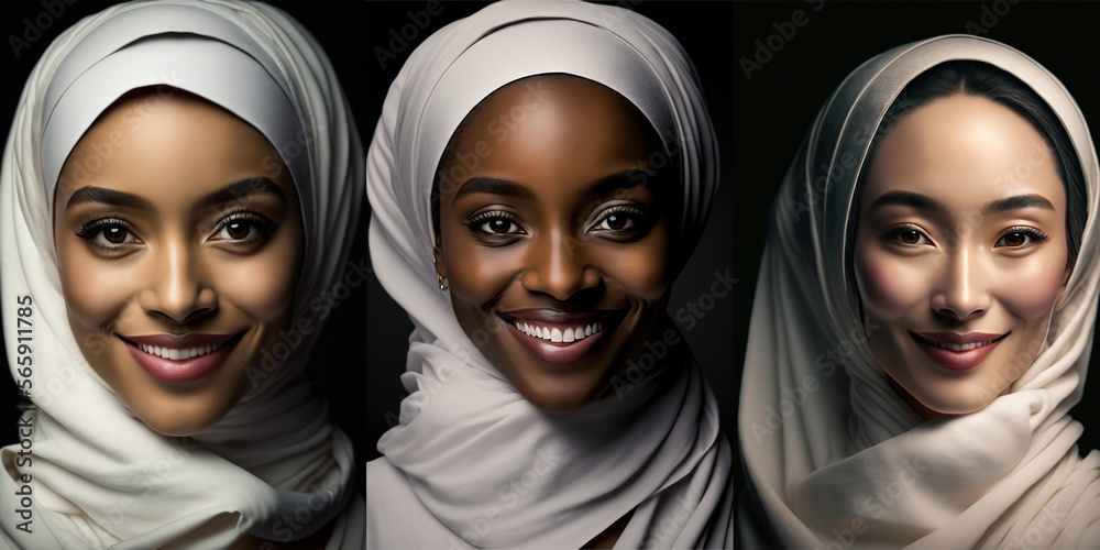 Muslim women of different ethnicity in Hijab illustration generative ai ...