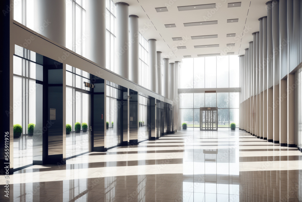 Empty entrance hall of modern public station or large convention center ...