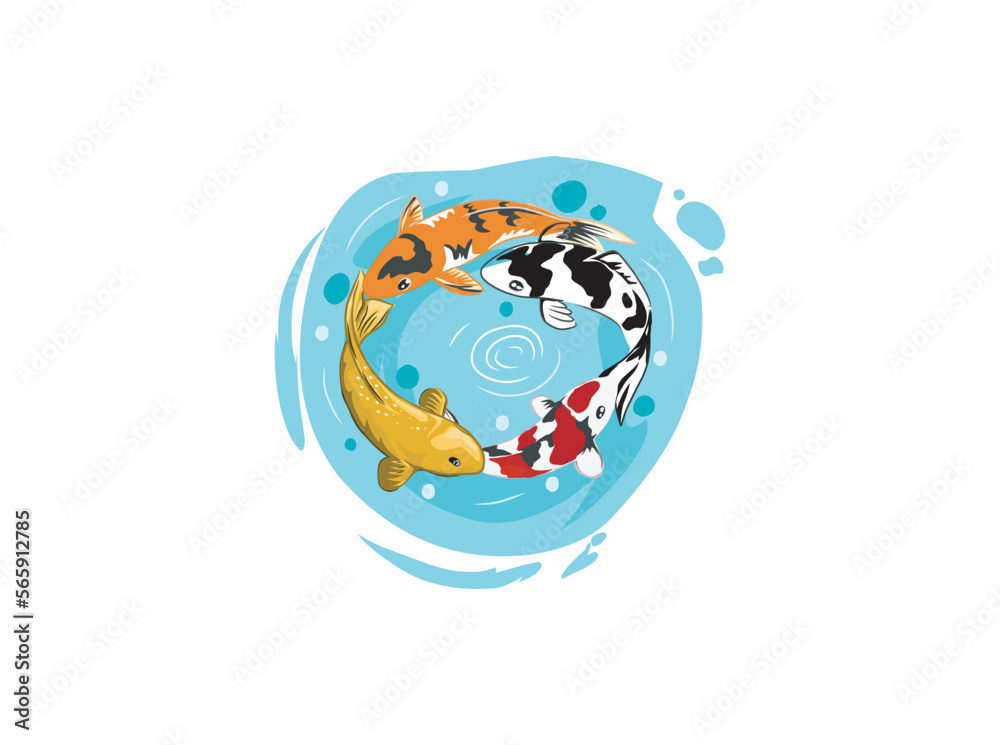Vetor de koi fish illustration. a group of koi fish swimming around do ...
