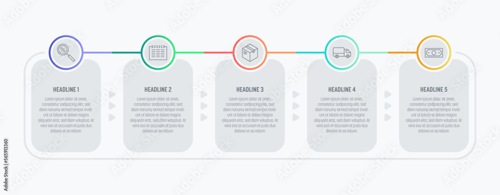 Light Infographics With Recurring Process Five Steps And Colorful Elements Thin Line Vector