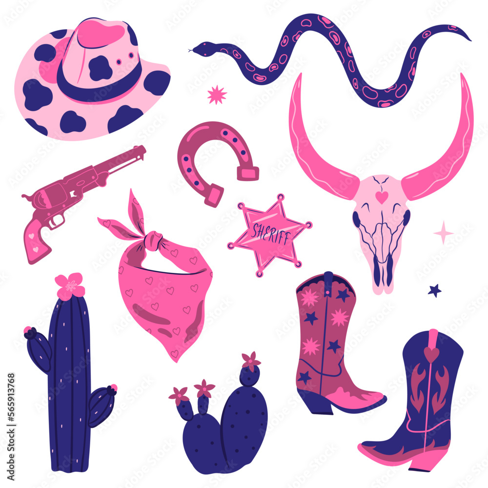 Set of cowboy items isolated on white background. Vector graphics ...