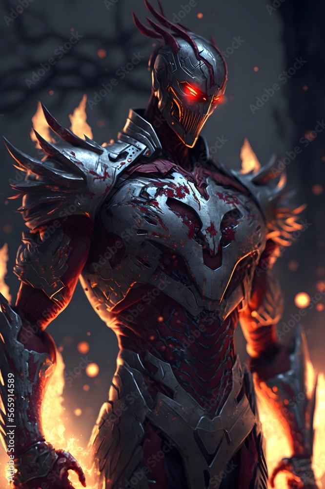 evil warrior made out of steel with superpowers and evil looking armor ...