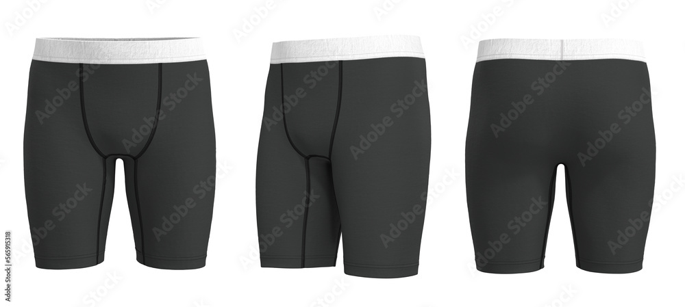 Black mens boxers mockup 3D rendering. White rubber band. Stock ...