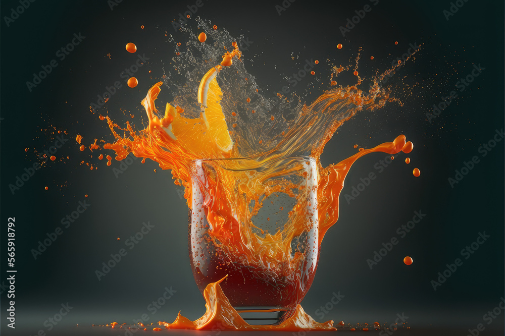 Explosion of orange juice, fresh juice in a glass Generative Ai ...