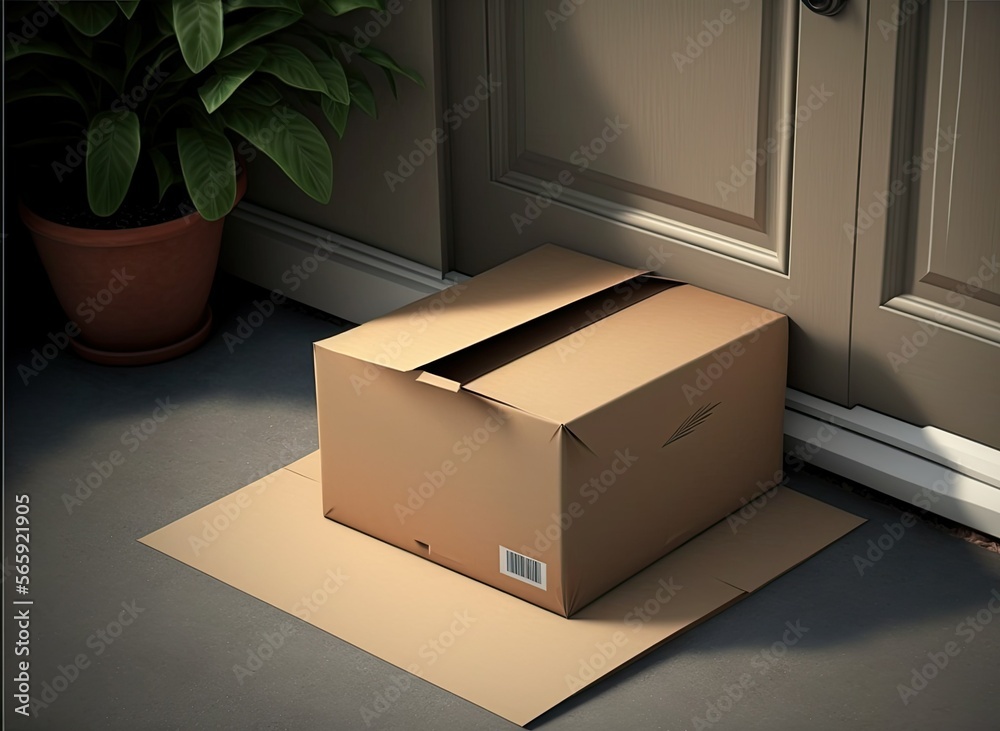 cardboard boxes infront of door, ai generated Stock Illustration ...