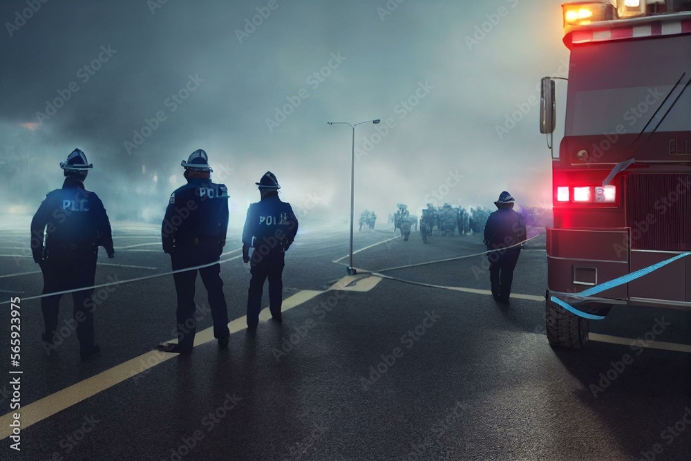 "police nationale", police perimeter tape ribbon , blurry background of ...