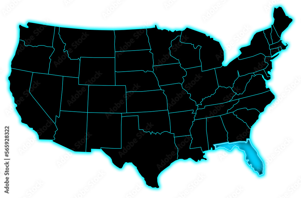 florida map blue glow united state of america transparent background ...