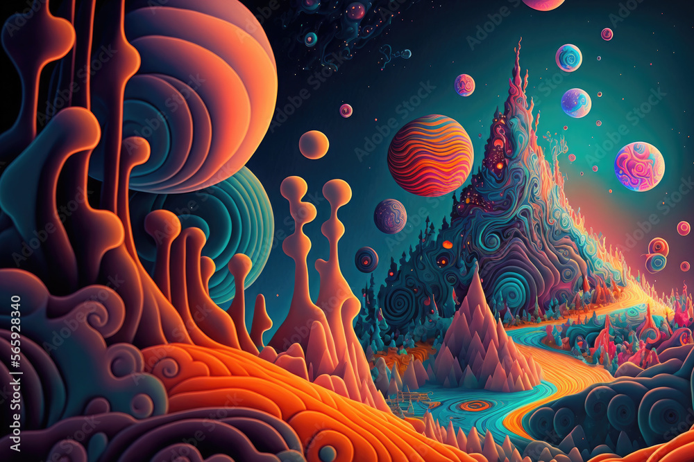 Psychedelic dreamscape with trippy shapes, colors, and patterns ...