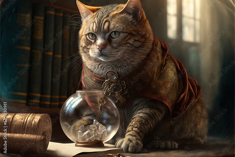 Archimedes Cat as famous historic character illustration generative ai ...