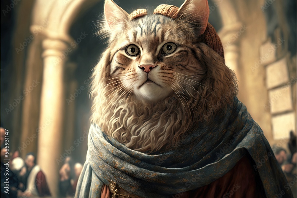 Moses Cat as famous historic character illustration generative ai Stock ...