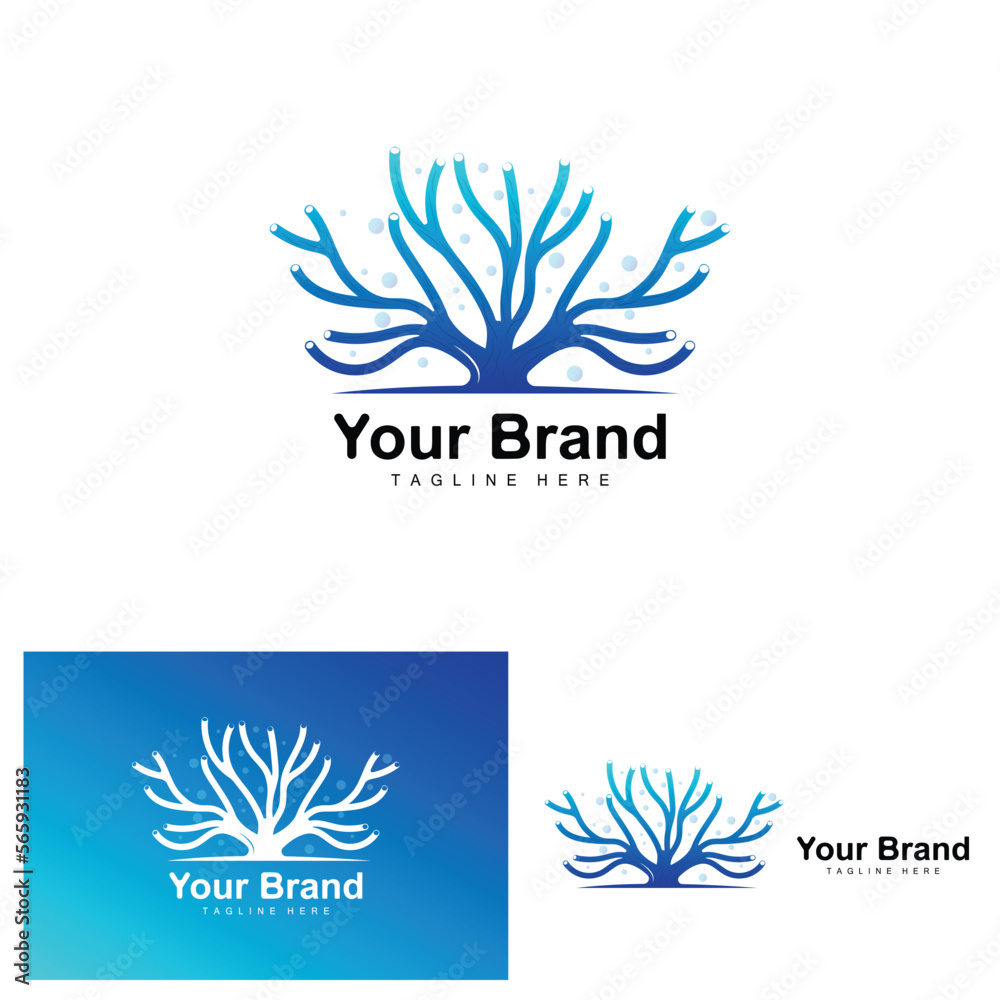 Coral Logo, Sea Plants Place Marine Animals, Ocean Vector, Seaweed ...