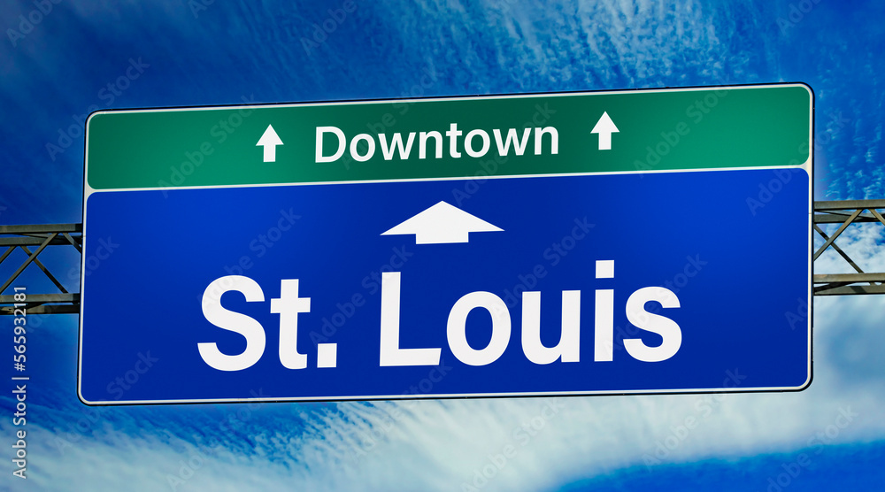 Road sign indicating direction to the city of St. Louis Stock Photo ...