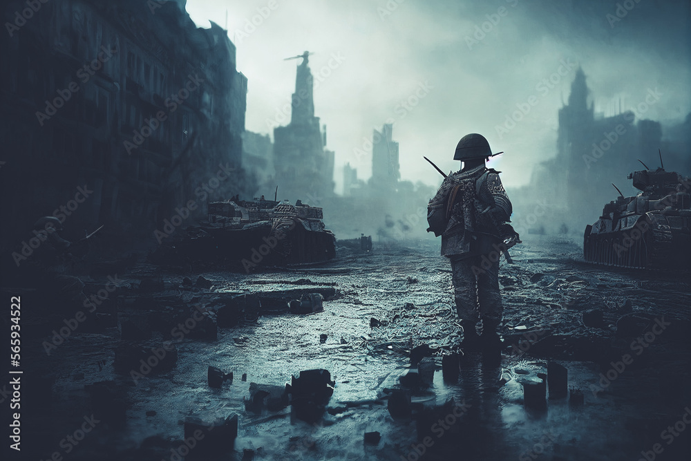 Splendid artwork of apocalyptic ruined city landscape devastating war ...