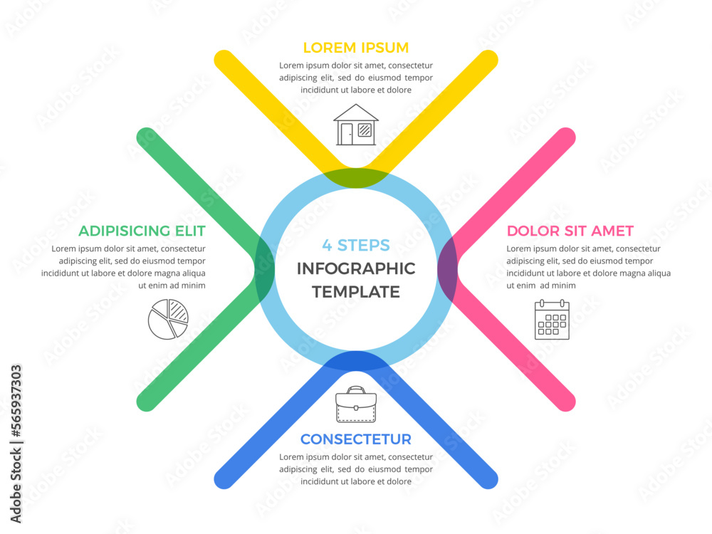 Circle diagram with 4 steps with place for your icons and text ...