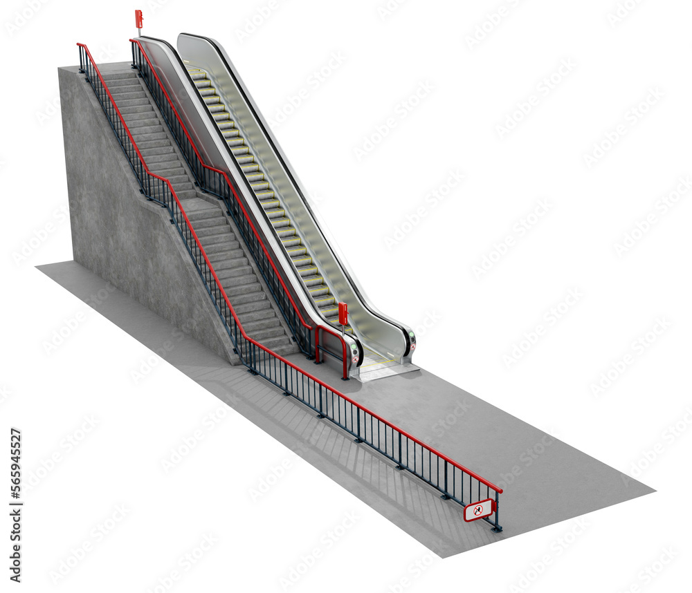 Escalator with stairs transparent background - 3D rendering Stock ...