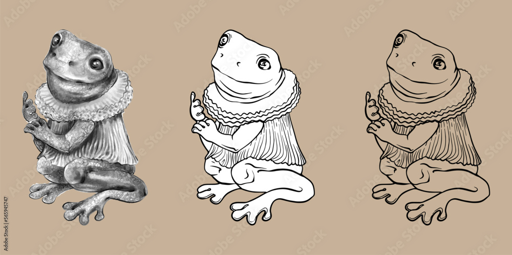 Cute cartoon frog, vector black and white hand-drawn drawing. For ...