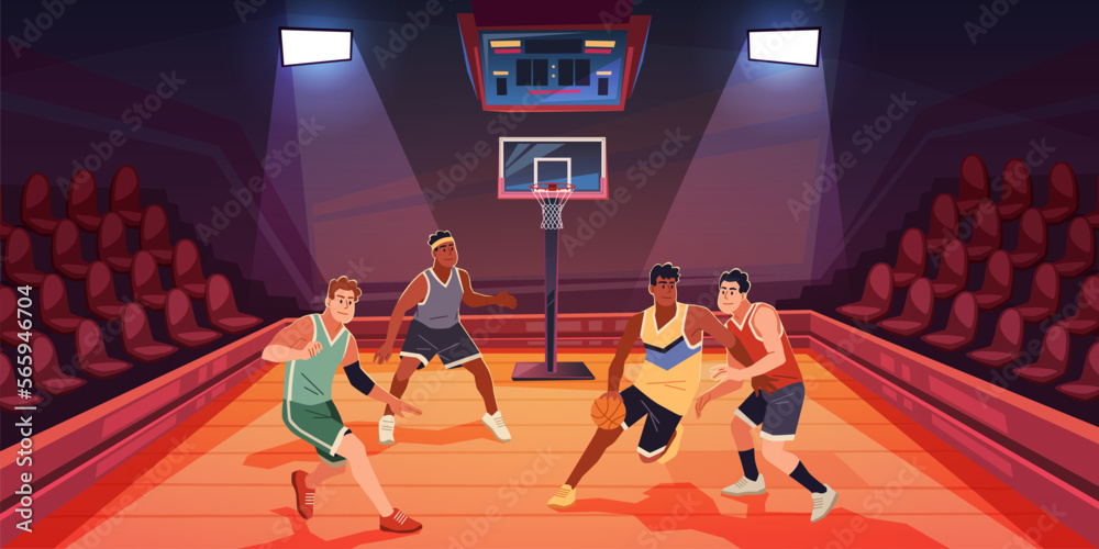 Basketball match. Professional sports game, different teams players ...