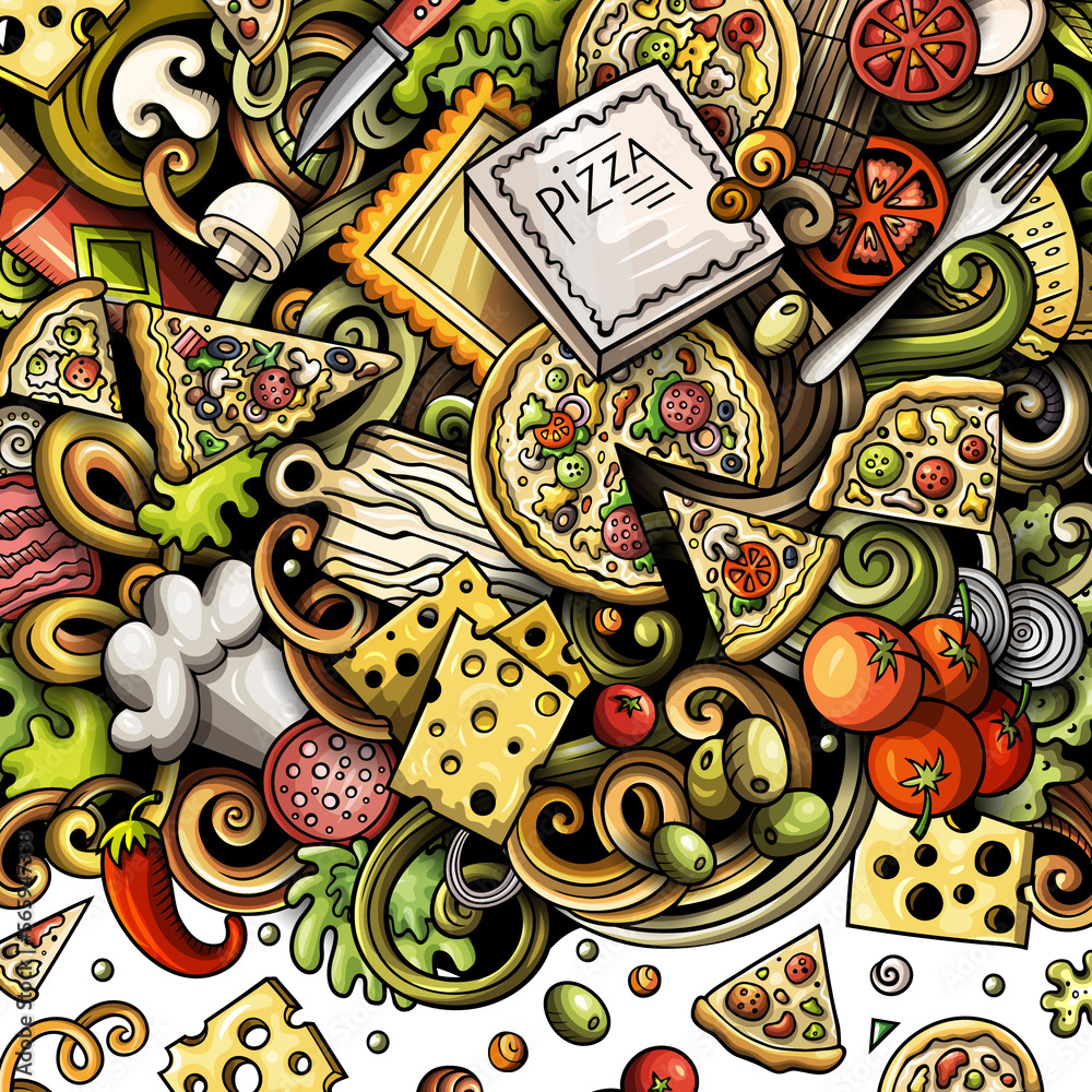 Pizza detailed cartoon border illustration Stock Illustration | Adobe Stock