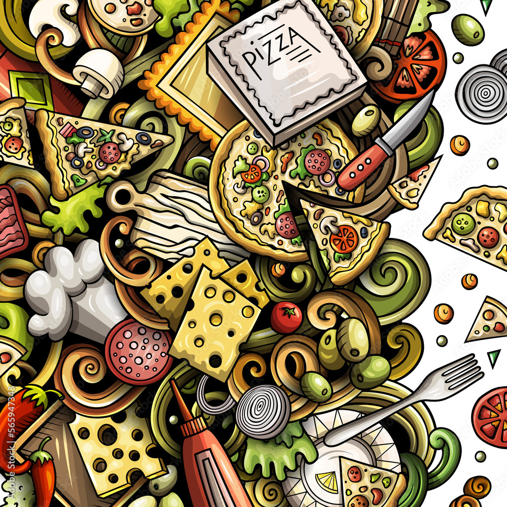 Pizza detailed cartoon border illustration Stock Illustration | Adobe Stock