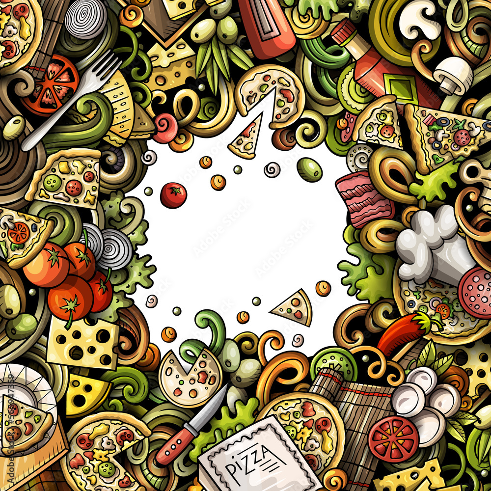 Pizza detailed cartoon border illustration Stock Illustration | Adobe Stock