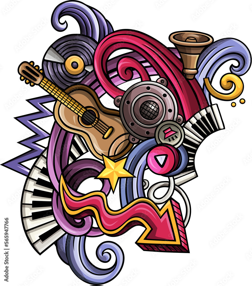 Music detailed cartoon illustration Stock Illustration | Adobe Stock
