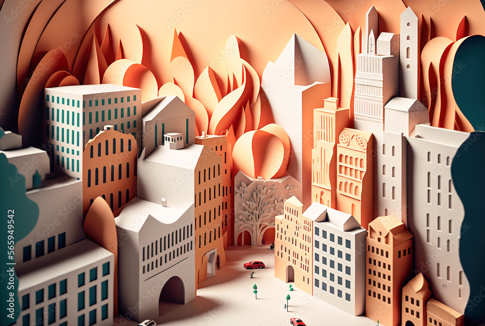 City with the building made of paper. Paper city. Cityscape. Paper ...