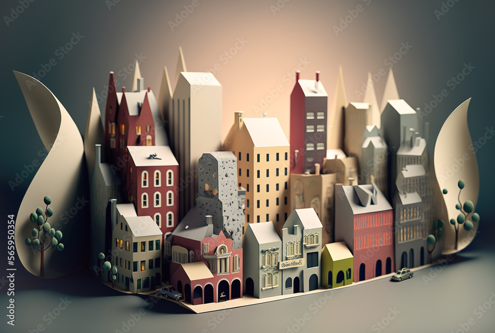 City with the building made of paper. Paper city. Cityscape. Paper ...