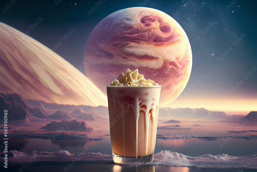 Galactic milkshake with creamy topping - AI generated space background ...