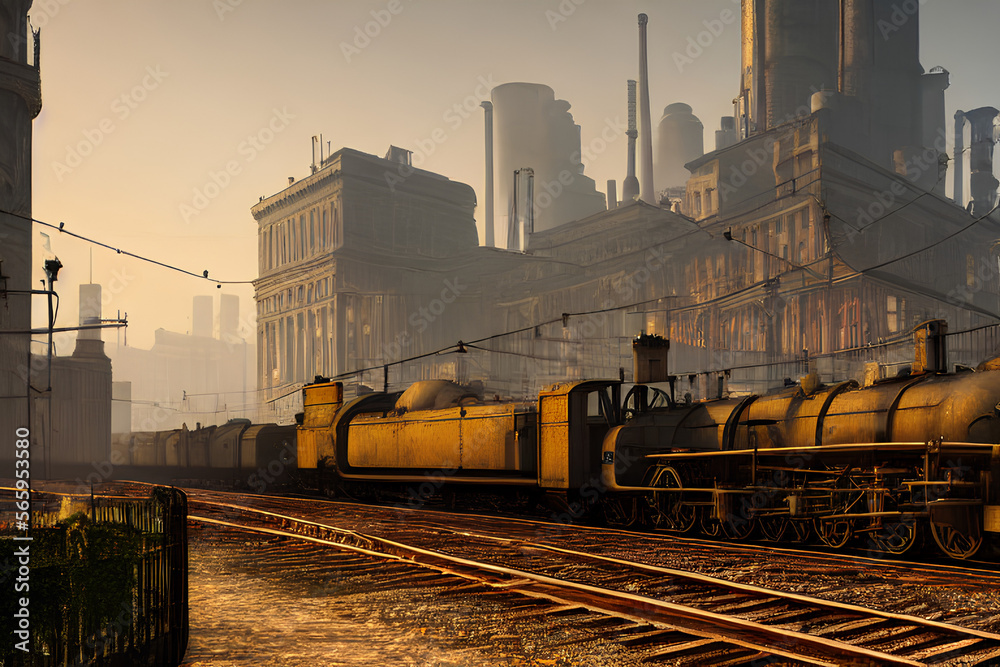 Steampunk City With Industries and Trains 0- Background for Level ...