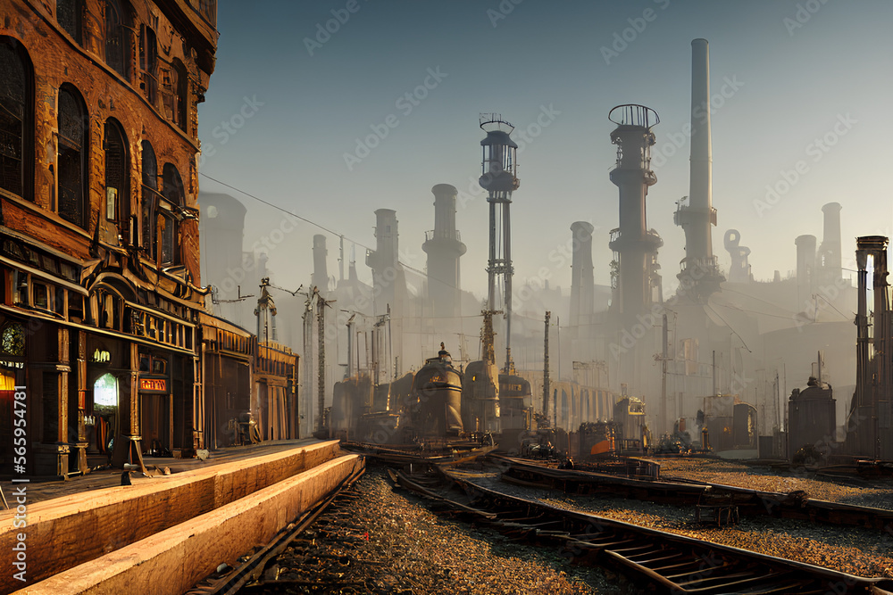 Steampunk City With Industries and Trains 0- Background for Level ...