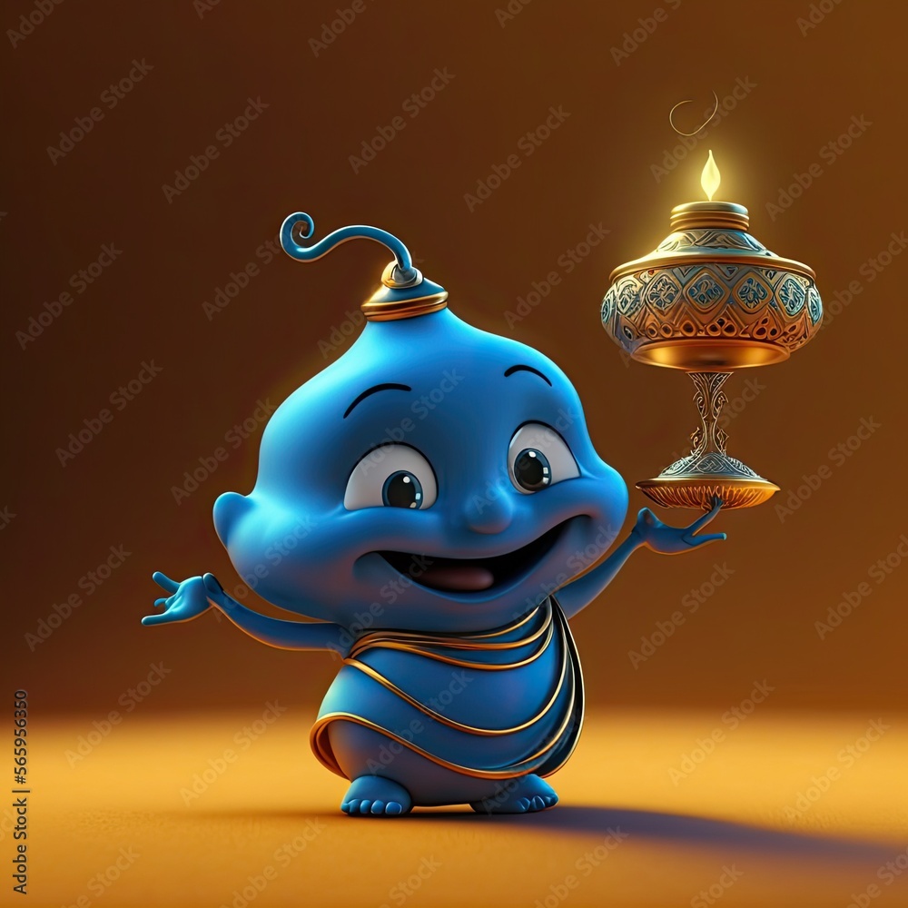 Cute Cartoon Genie Character (Generative AI) Stock Illustration | Adobe ...